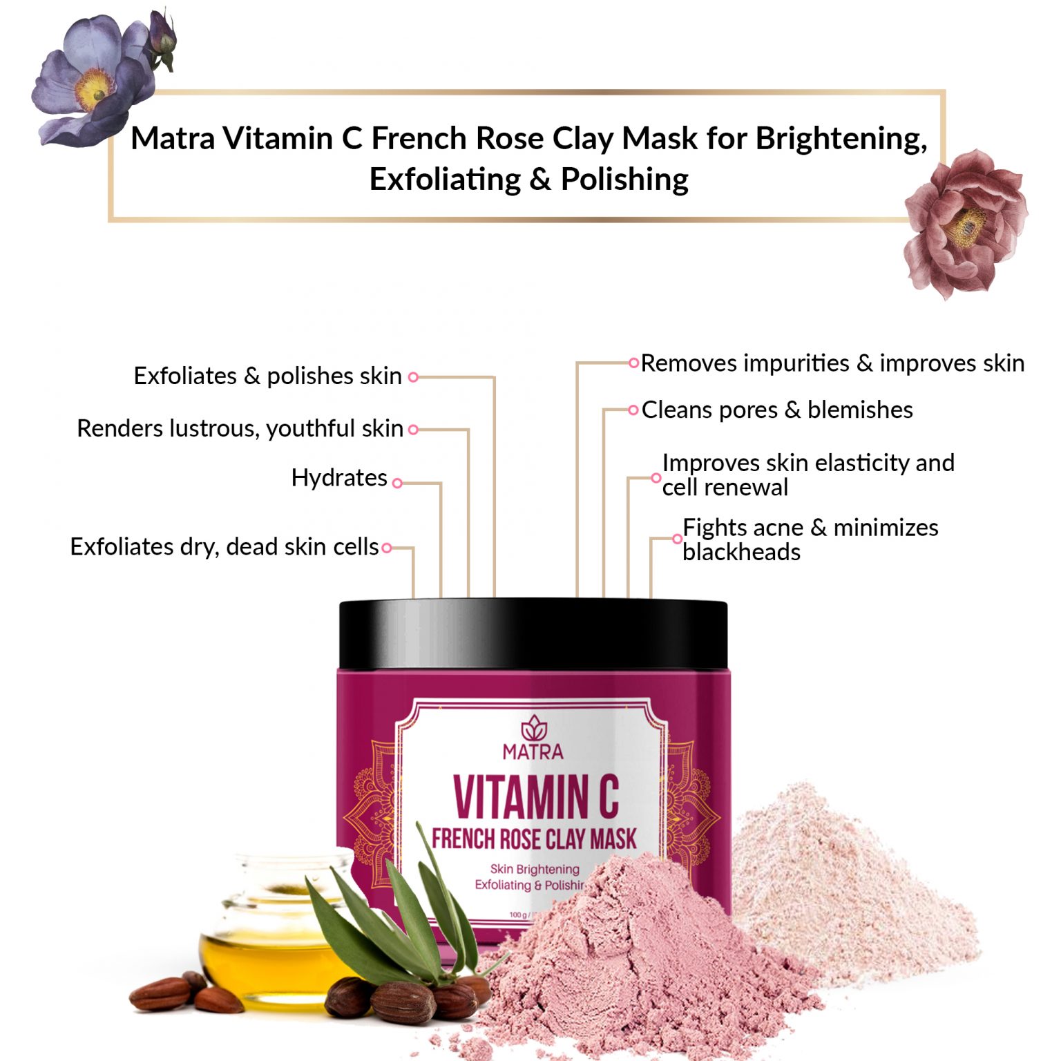 Matra Vitamin C French Rose Clay Kaolin Mask with Bentonite, Calamine ...