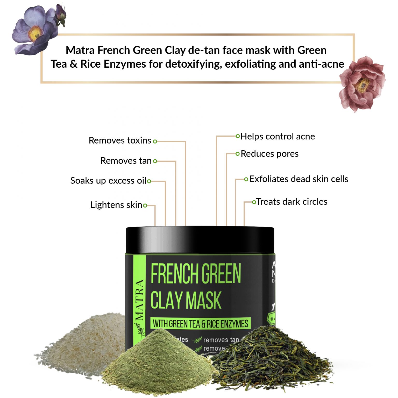 French Green Clay Green Tea Face Mask | Detan & Blackhead Removal
