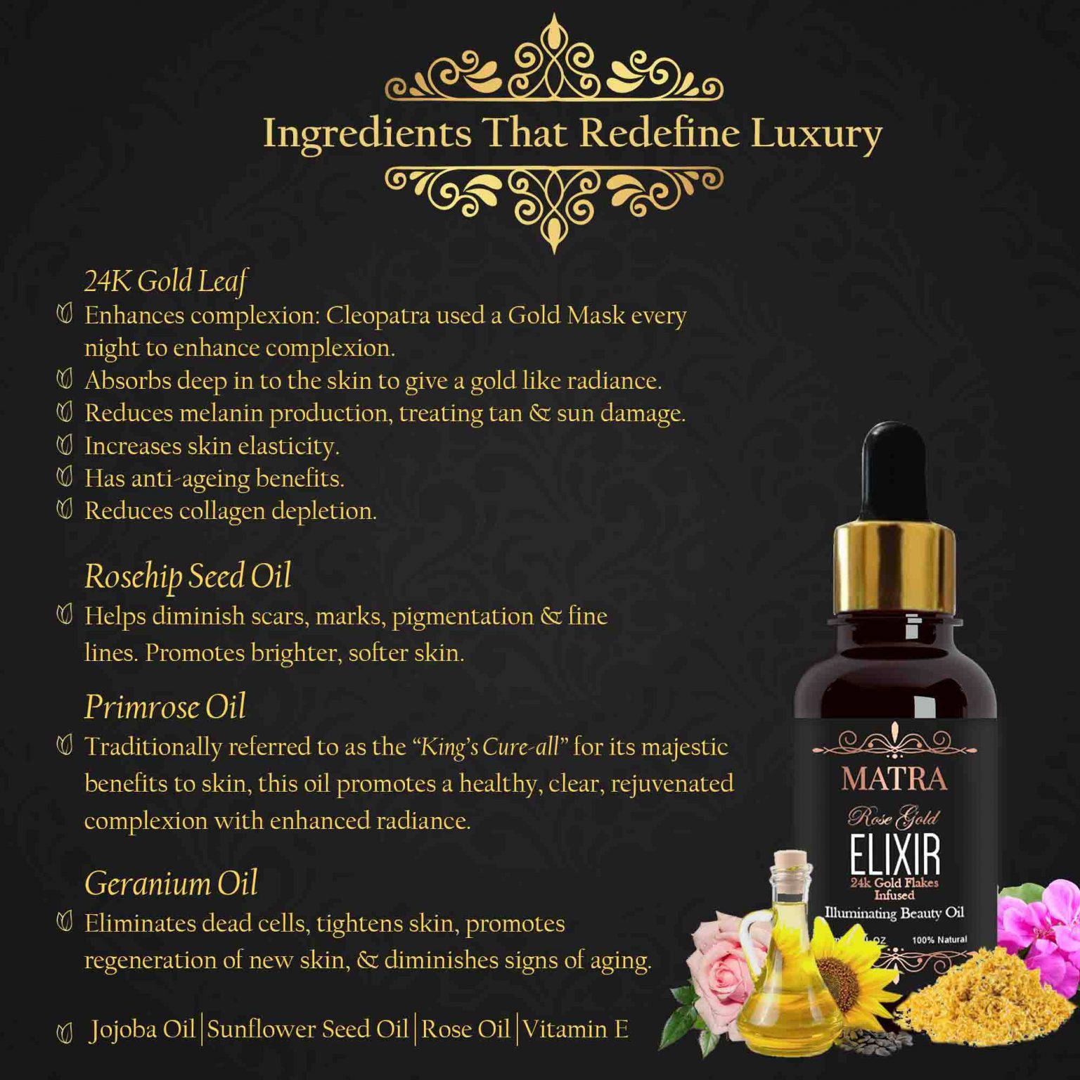 Matra Rose Gold Elixir Illuminating Beauty Oil - Best Rose Gold Oil for ...